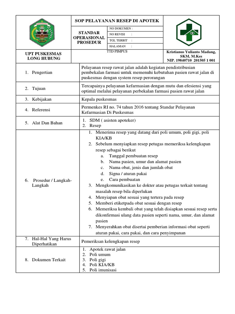 Sop Pelayanan Resep Di Apotek | PDF