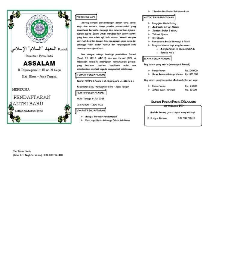 Brosur Pondok Assalam | PDF