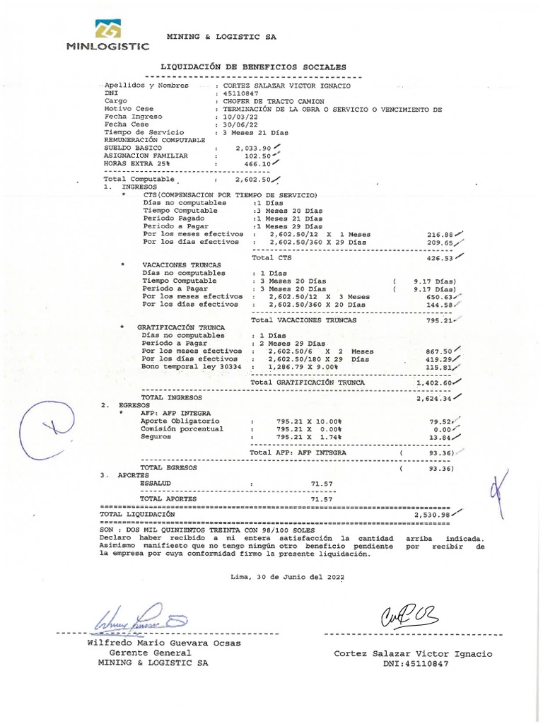 Liquidacion Victor Cortez | PDF