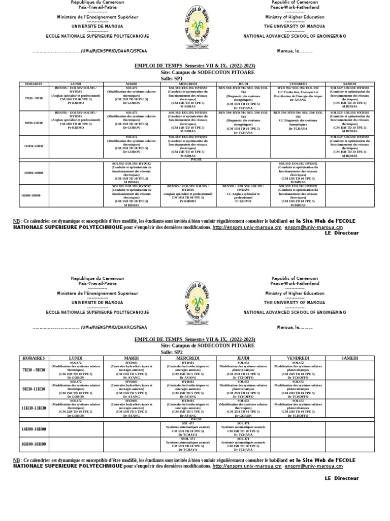 TIME TABLE - ENSPM - 10-15 - Octobre - 2022 - ENREN | PDF | Ressources ...
