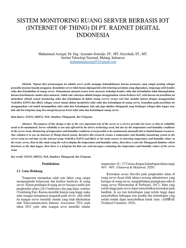 IoT Monitoring Suhu Server PT Radnet | PDF