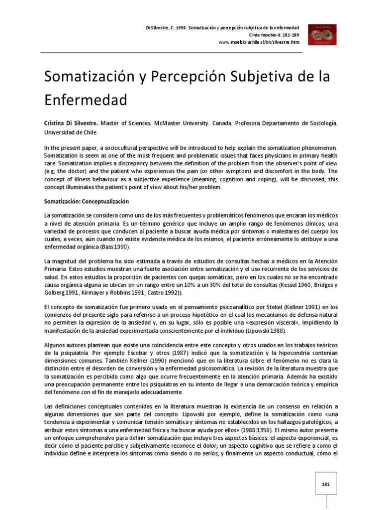 Di Silvestre, Somatizacion y Percepcion Subjetiva de La Enfermedad ...