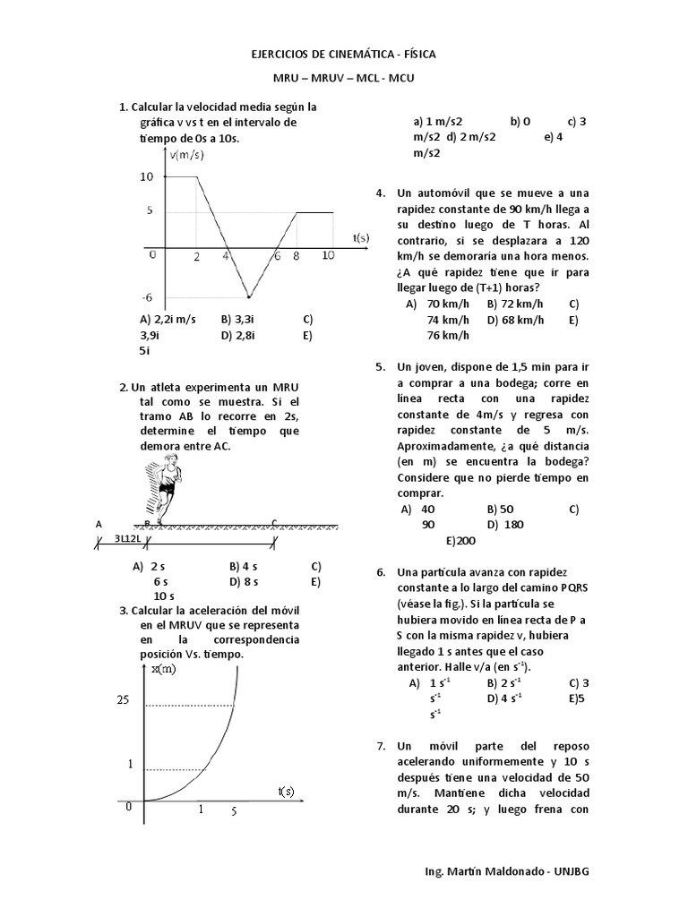 Ejercicios de Cinemática: MRU y MRUV | PDF
