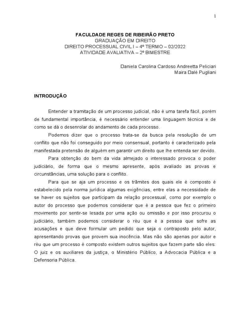 Trabalho CPC - Dani e Maira | PDF | Processo civil | Réu