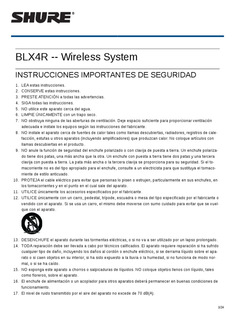 Manual BLX4R de Shure | PDF | Micrófono | Antena (Radio)