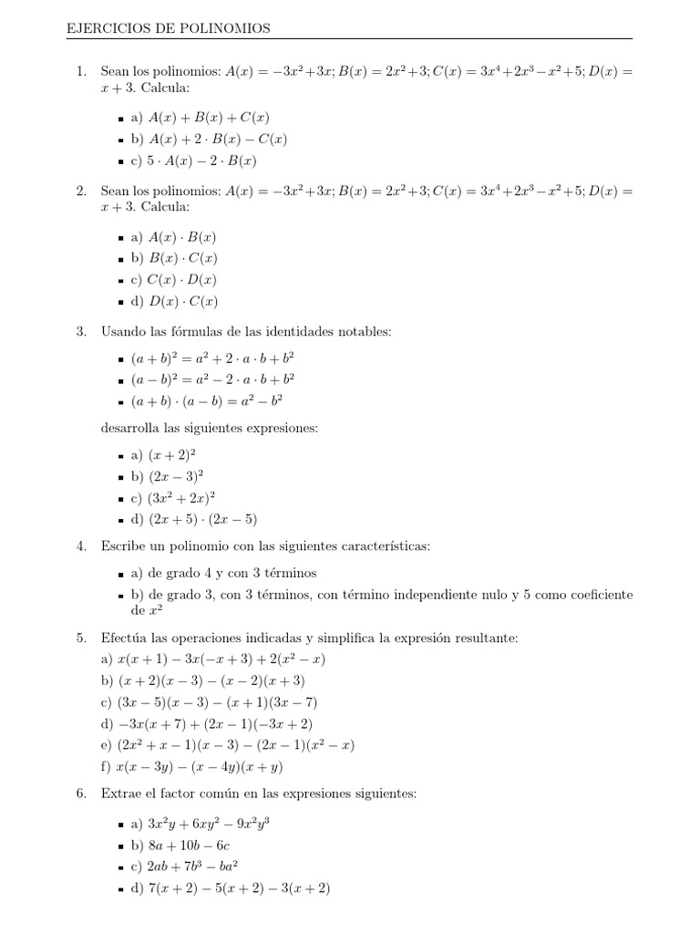 Ejercicios Polinomios 2 ESO | PDF | Álgebra | Matemáticas