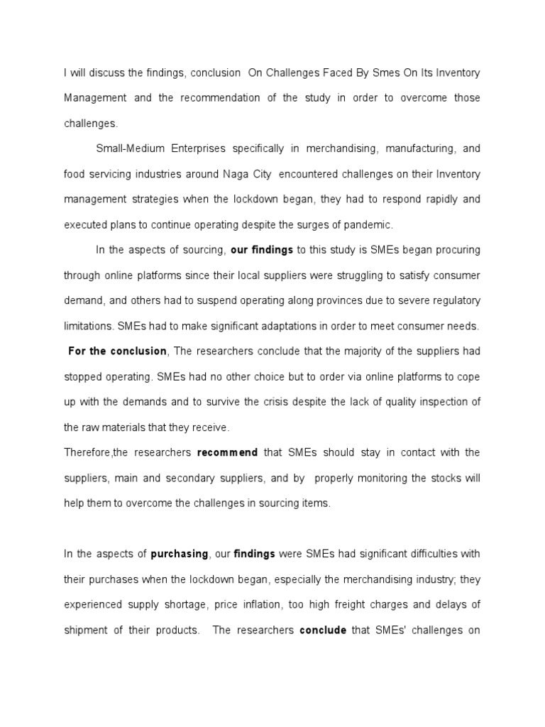 Challenges Faced By Smes Pdf Supply Chain Inventory