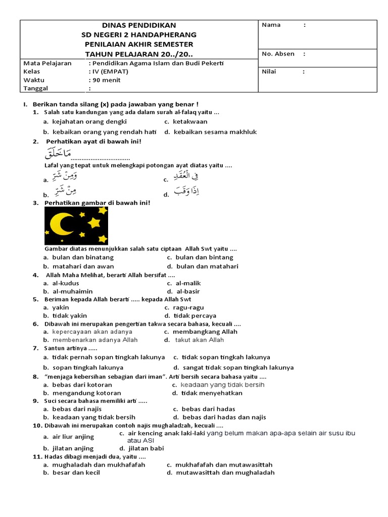 Soal PAS PAI Kelas 4 | PDF | Agama & Spiritualitas