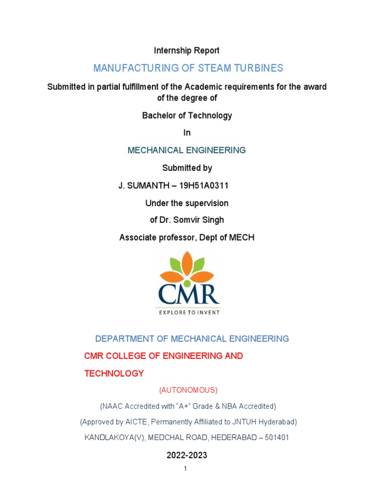 19h51a0311 Internship Report | PDF | Turbine | Engines