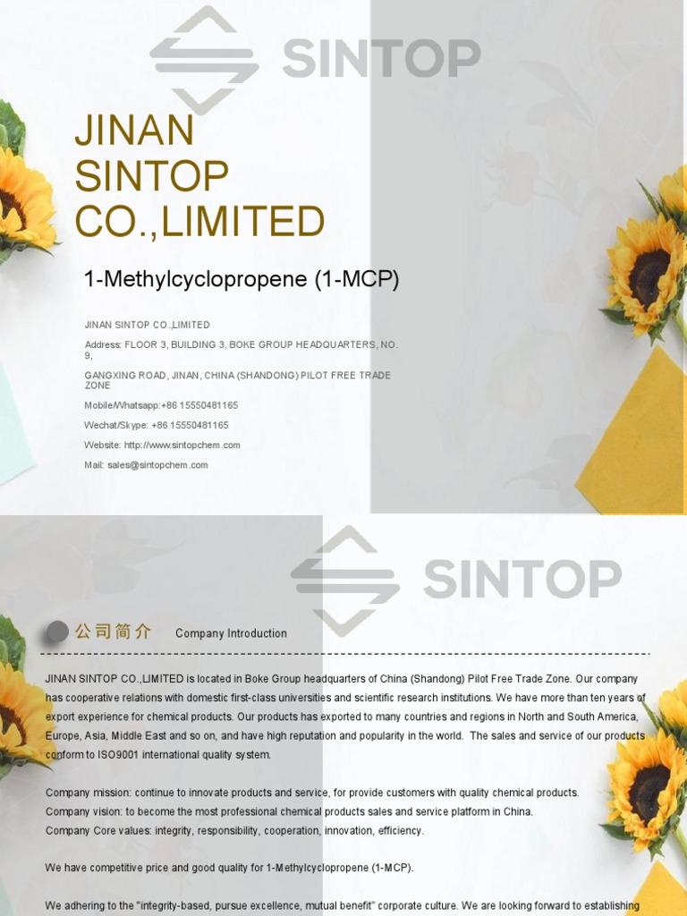 Jinan Sintop: 1-MCP Solutions | PDF | Vegetables | Water