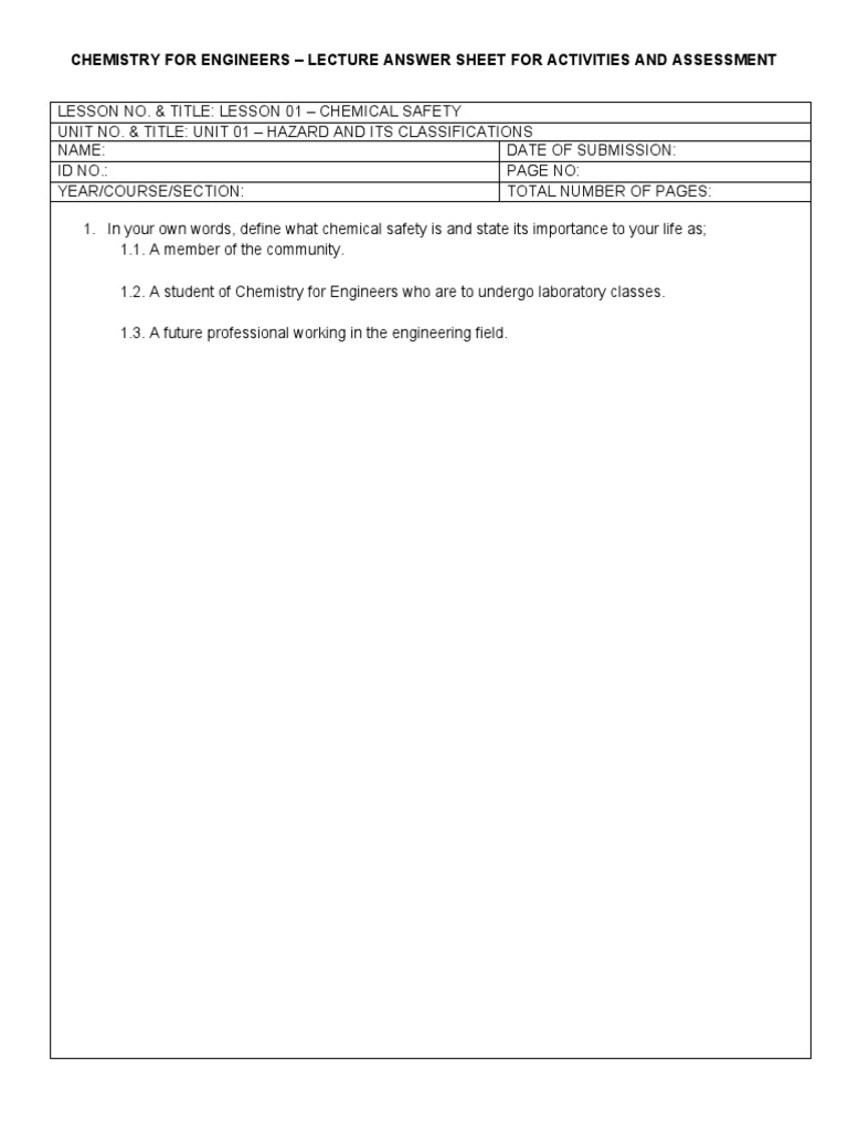 CFE Assesment-Sheet | PDF | Chemistry | Physical Sciences