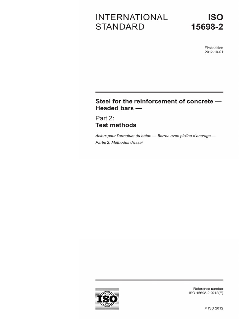 ISO 15698 - 2 - 2012 Steel For The Reinforcement of Concrete. Headed ...