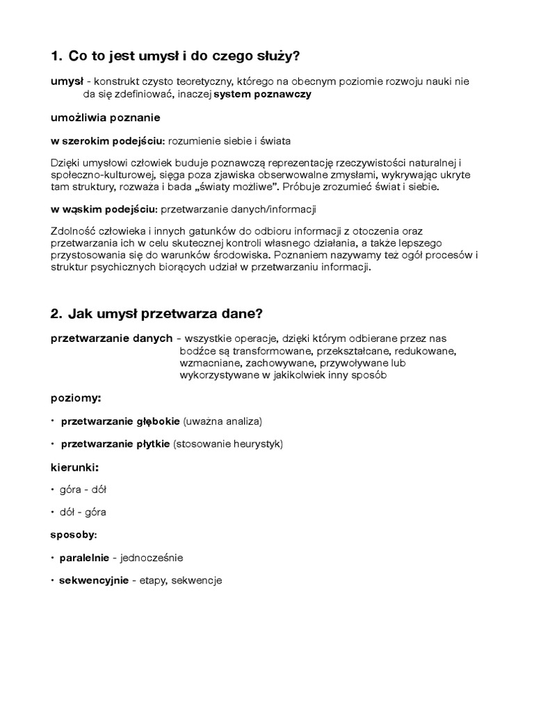 TEZY Egzamin Procesy Poznawcze | PDF