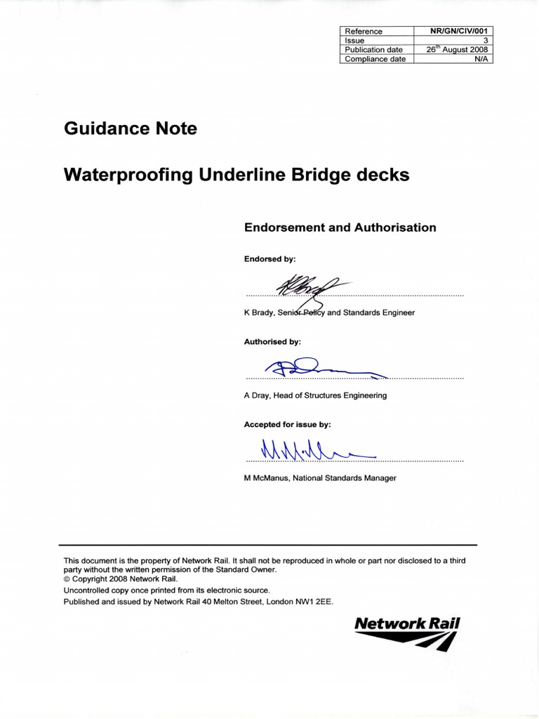 NR GN CIV 001 Waterproofing of Underline Bridge Decks - 2008 | PDF