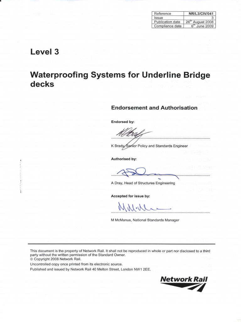 NR L3 CIV 041 Waterproofing Systems For Underline Bridge Decks - 2008 | PDF