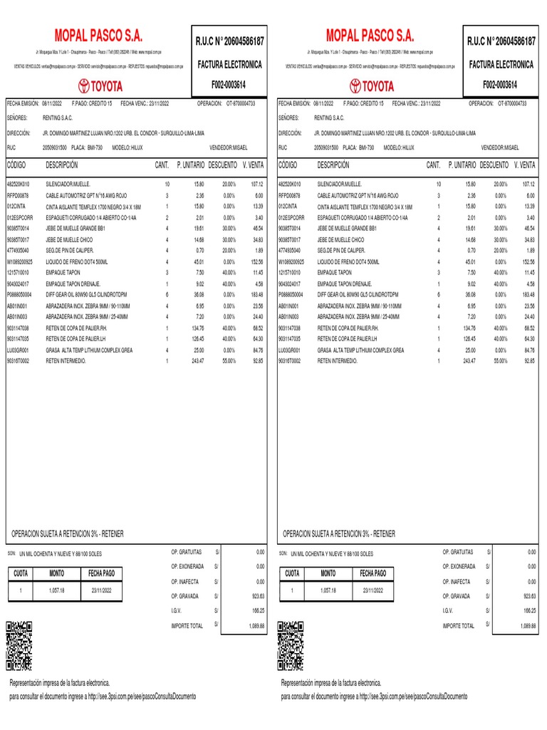 Mopal Pasco S.A. Mopal Pasco S.A.: R.U.C #20604586187 R.U.C ...