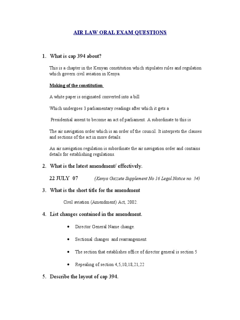 Air Law Oral Exam Questions | PDF | Screw | Aircraft