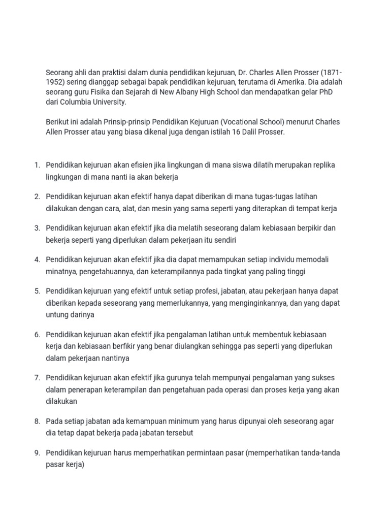 Prinsip 16 Pendidikan Kejuruan Prosser | PDF | Sains & Matematika