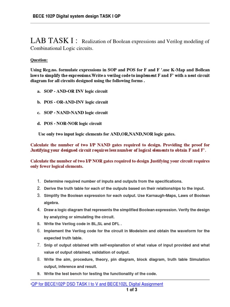 Assignment 1 | PDF | Logic Gate | Boolean Algebra
