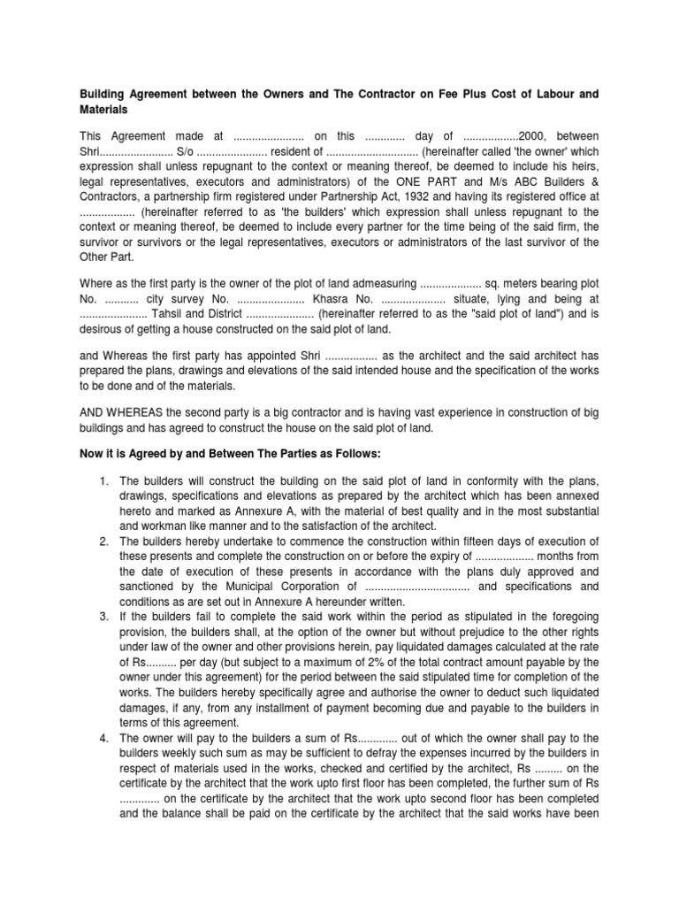 Building Labour Contract Agreement | PDF | Arbitration | Architect