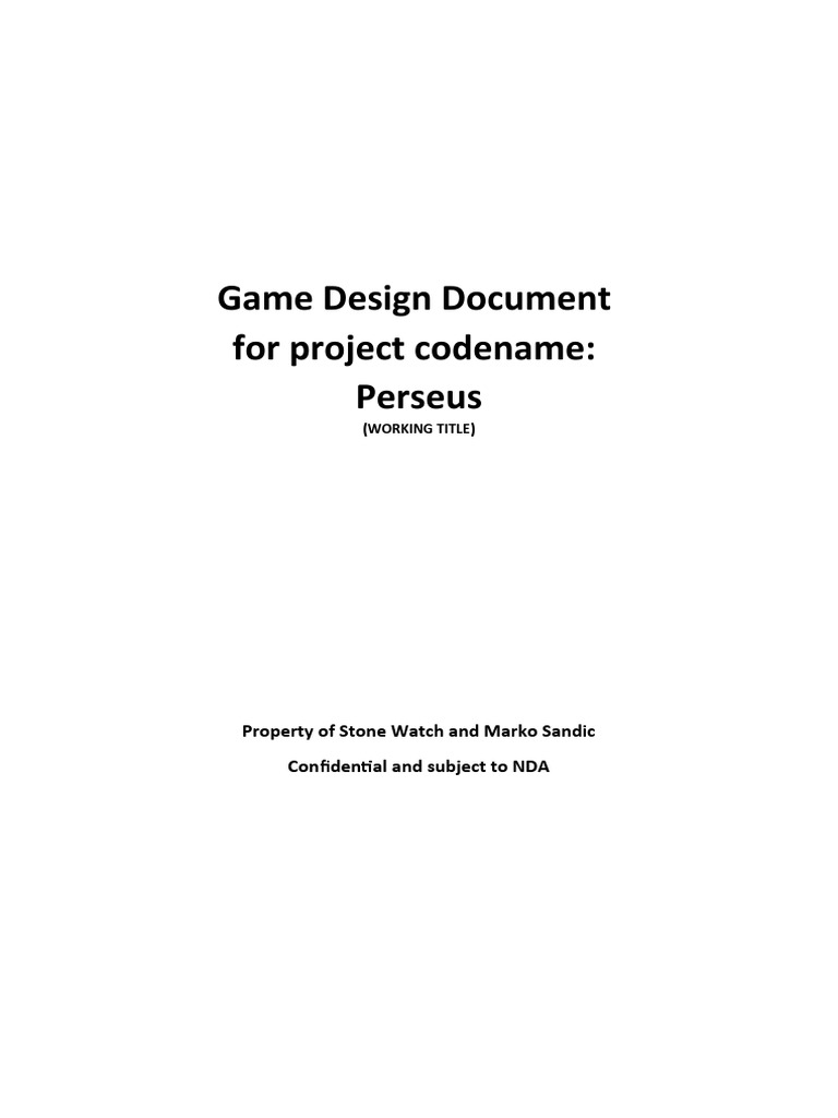 Game Design Document For Project Codename: Perseus | PDF | Unmanned ...