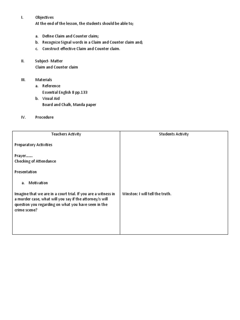 Claim and Counter Claim | PDF
