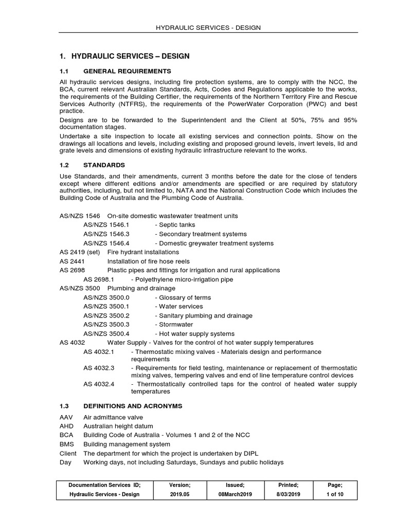 Hydraulic Services Design Standards | PDF