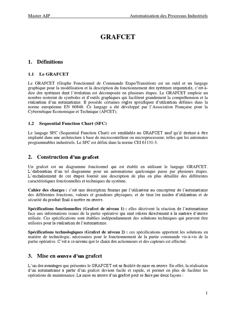 Introduction au GRAFCET et ses niveaux | PDF | Automate programmable ...