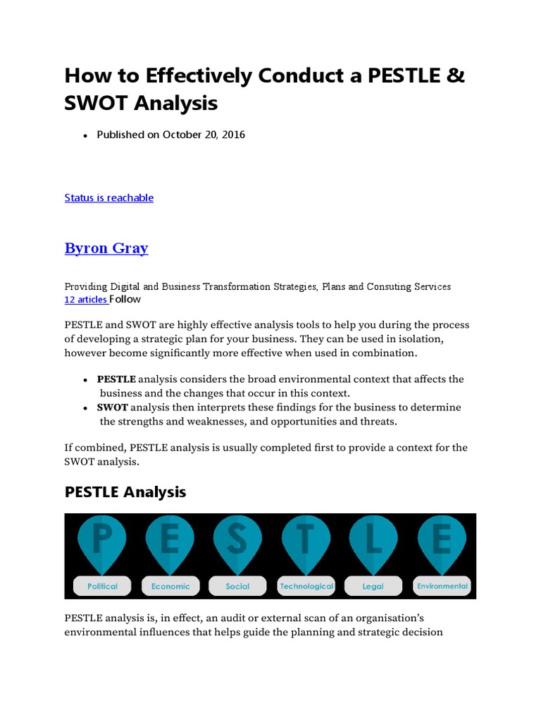 How To Effectively Conduct A PESTLE | PDF | Swot Analysis | Strategic ...