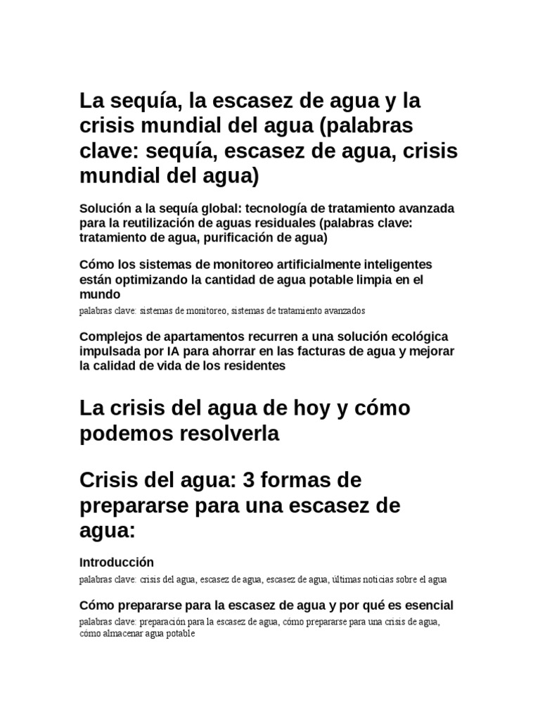 Crisis Del Agua | Descargar gratis PDF | Agua | Escasez de agua