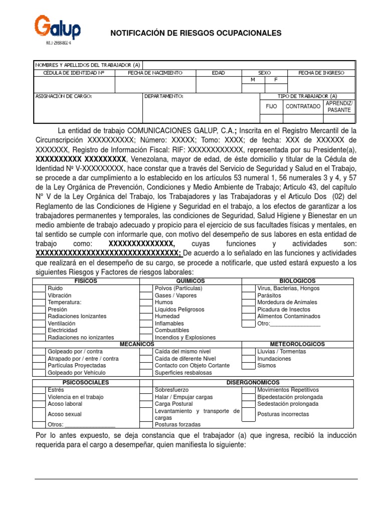 Constancia de Notificación de Riesgos Ocupacionales | PDF | Seguridad y salud ocupacional ...