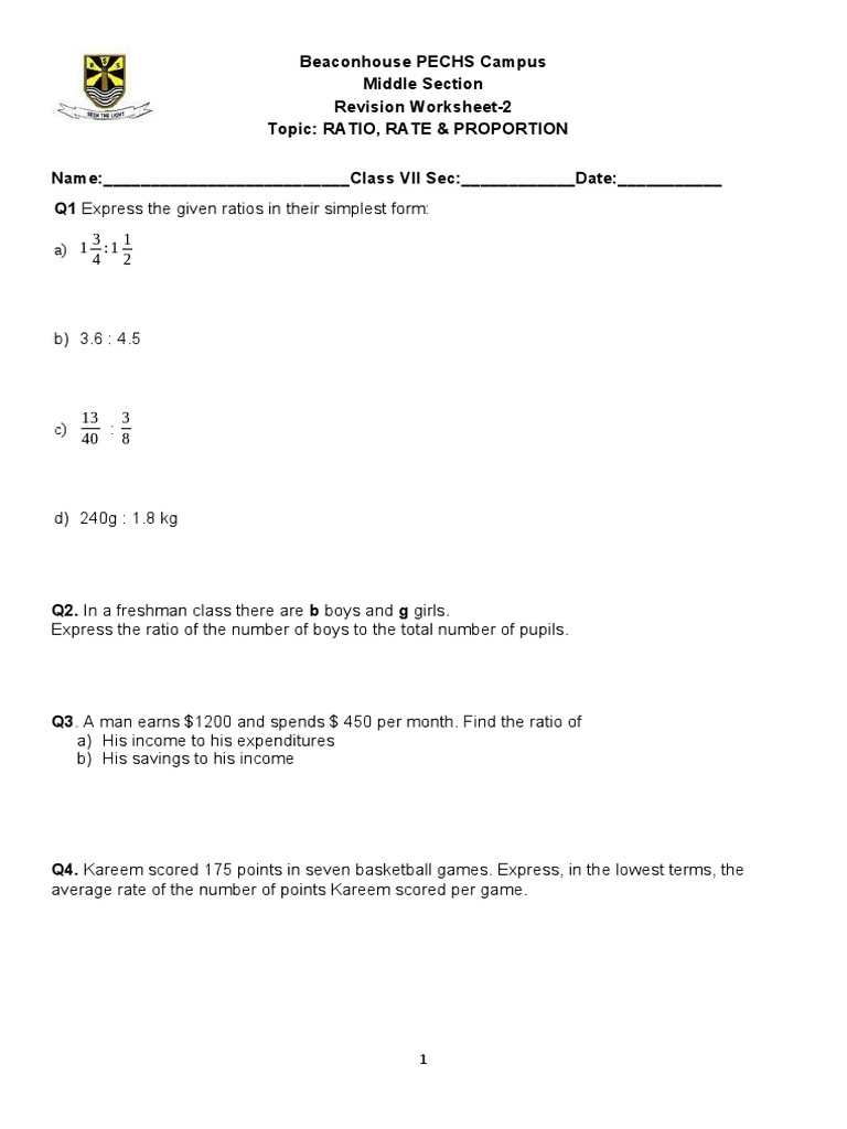 2-Ratio Rate & Proportion Worksheet-2-7 | PDF | Economies