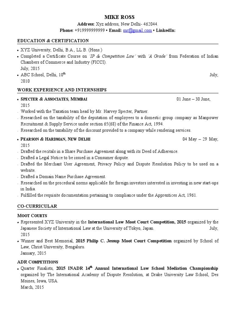 Sample CV - Mike Ross | PDF | Justice | Crime & Violence