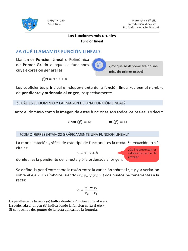 7-Funcion Lineal | PDF | Pendiente | Conceptos matemáticos