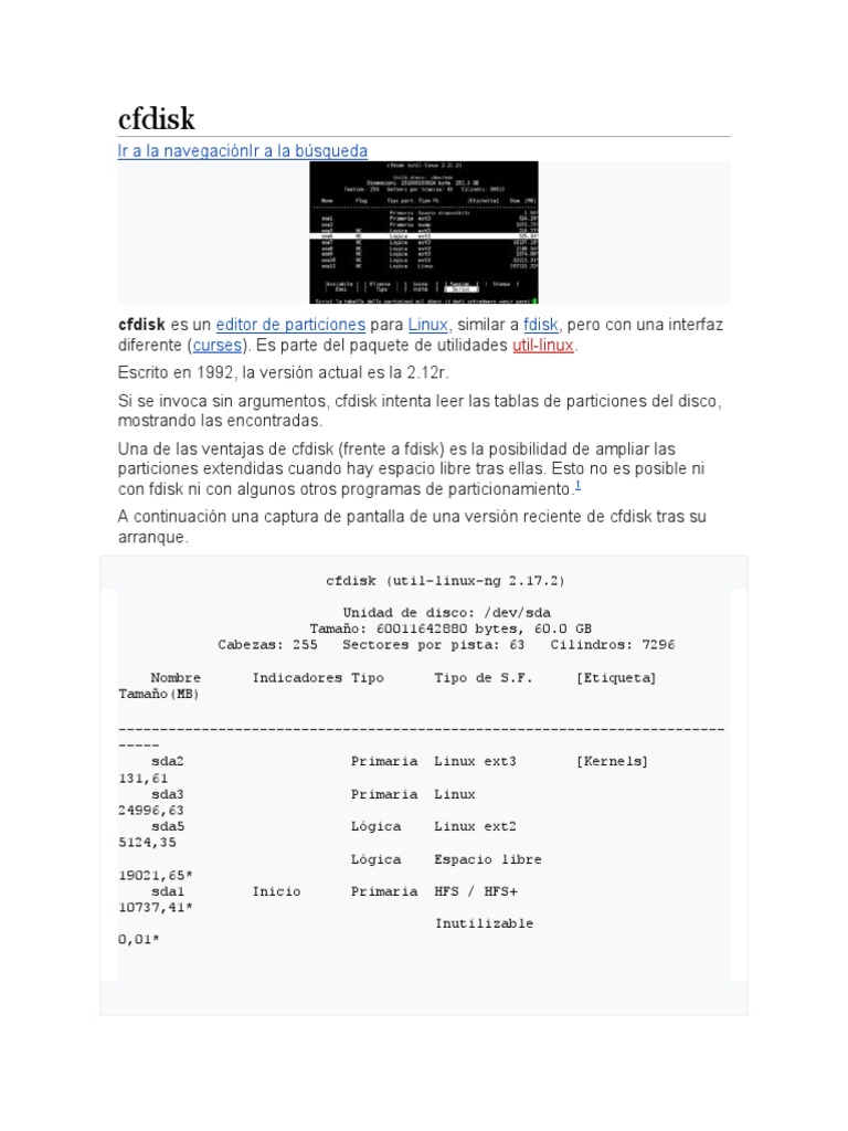 cfdisk: Editor de Particiones Linux | PDF