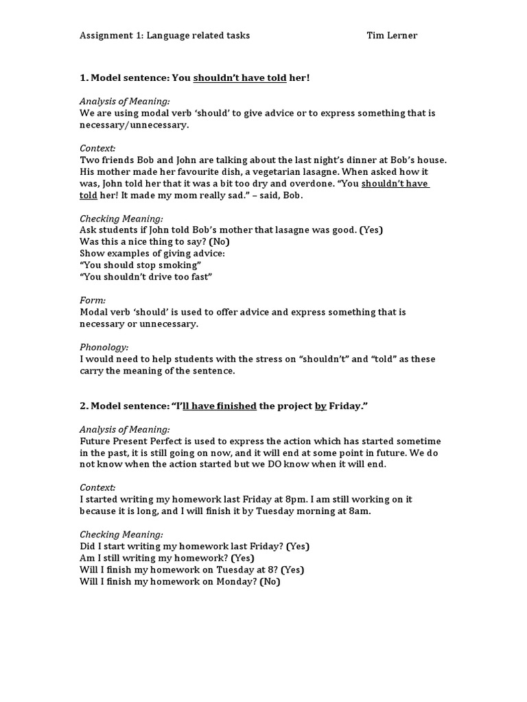 CELTA - Assignment - 1 Meaning Context | PDF | Verb | Cognition