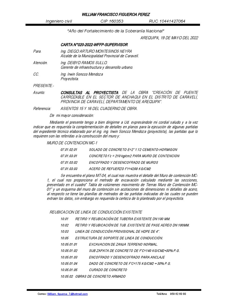 Carta N°020-2022-Wffp-Complementacion de Detalles | PDF | Hormigón ... Carta N°020-2022-Wffp-Complementacion de Detalles | PDF | Hormigón ...