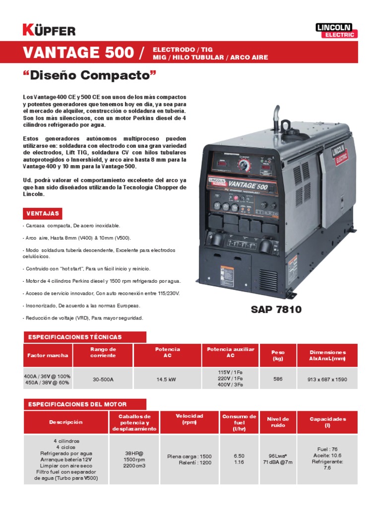 Vantage 500: Generador Compacto y Potente | PDF | Soldadura | Construcción