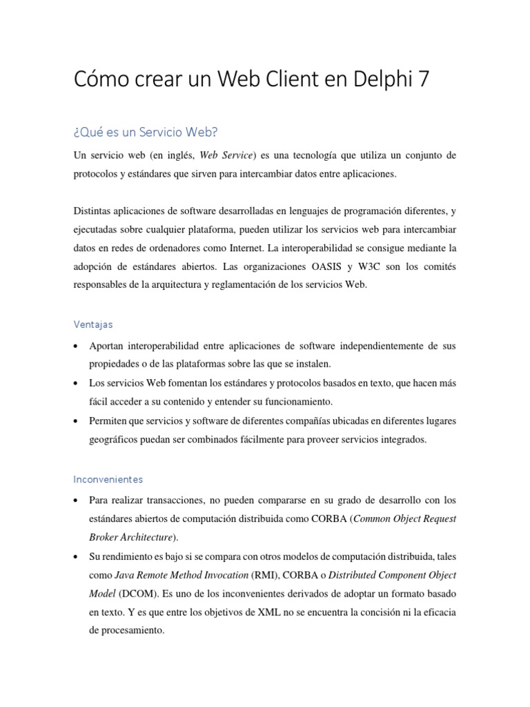 Cómo Crear Un Web Client en Delphi 7 | PDF | Servicio web | Arquitectura de agente de solicitud ...