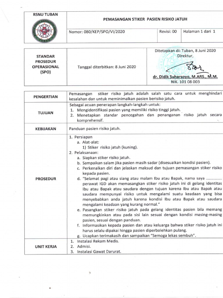 Pemasangan Stiker Pasien Risiko Jatuh | PDF
