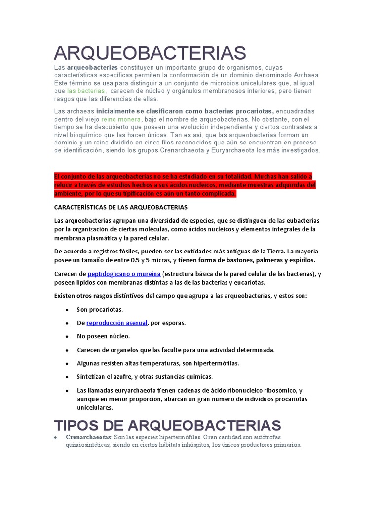 Características y Tipos de Arqueobacterias | PDF | Archaea | Las bacterias
