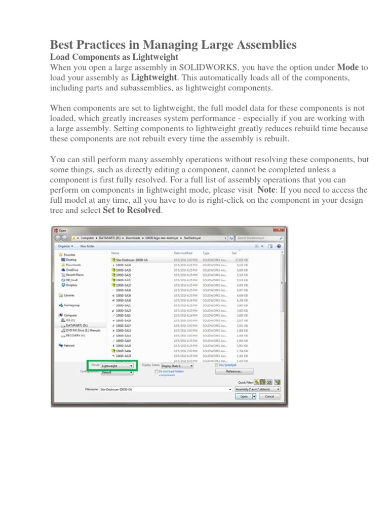Optimize SOLIDWORKS Large Assemblies | PDF | Computer Science | Computing