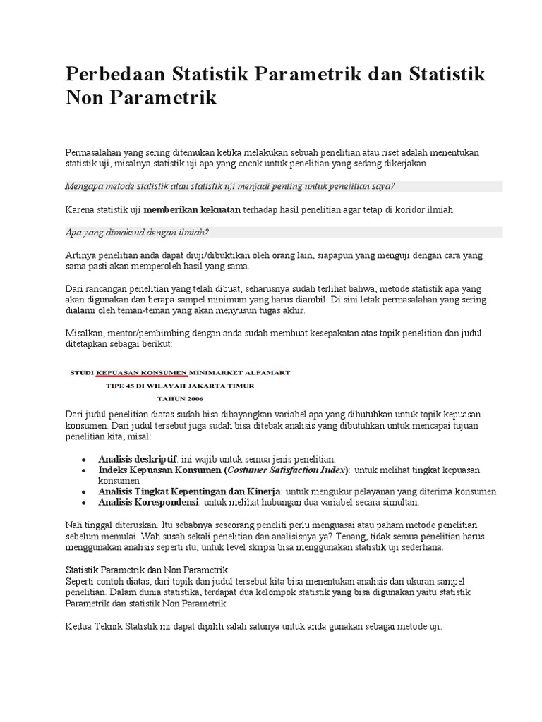 Perbedaan Statistik Parametrik Dan Statistik Non Parametrik | PDF | Komputer