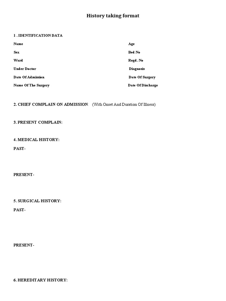 History Taking Format | PDF History Taking Format | PDF