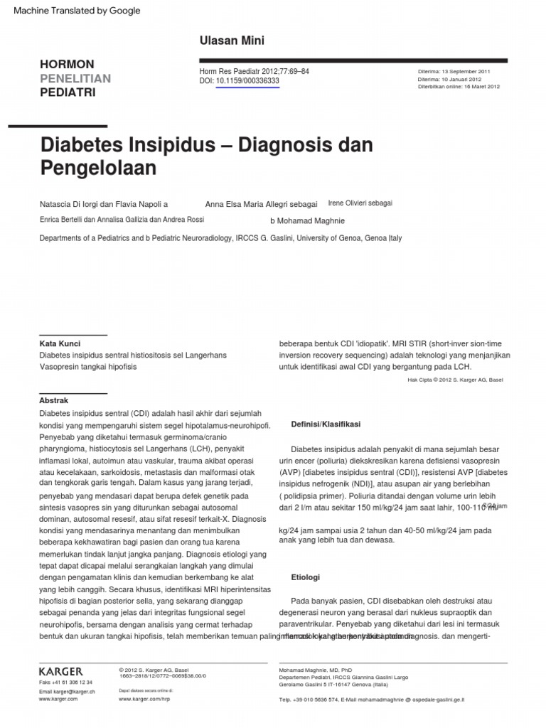 Diabetes Insipidus - Diagnosis and Management (TRANSLATE) | PDF