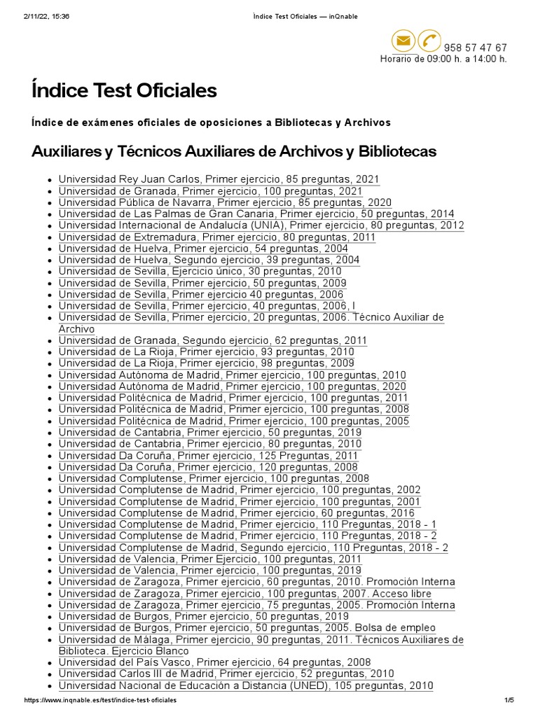 Índice Test Oficiales - Inqnable | Descargar gratis PDF | Sevilla | Madrid