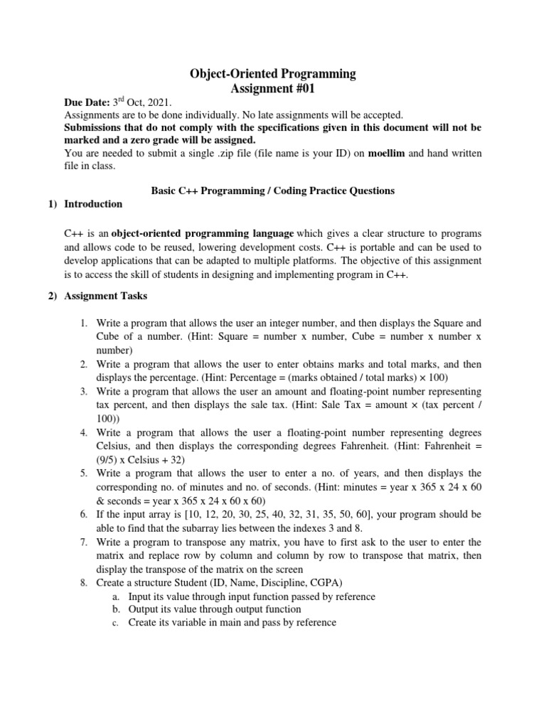 CS2-1-OOP Assignment #01 | PDF | Matrix (Mathematics) | Computer Program