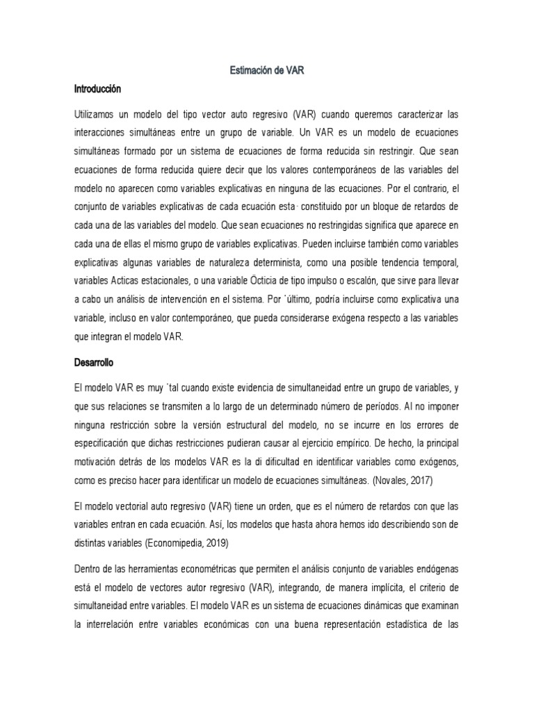 Estimación de Modelos VAR en Econometría | PDF | Ecuaciones | Econometría