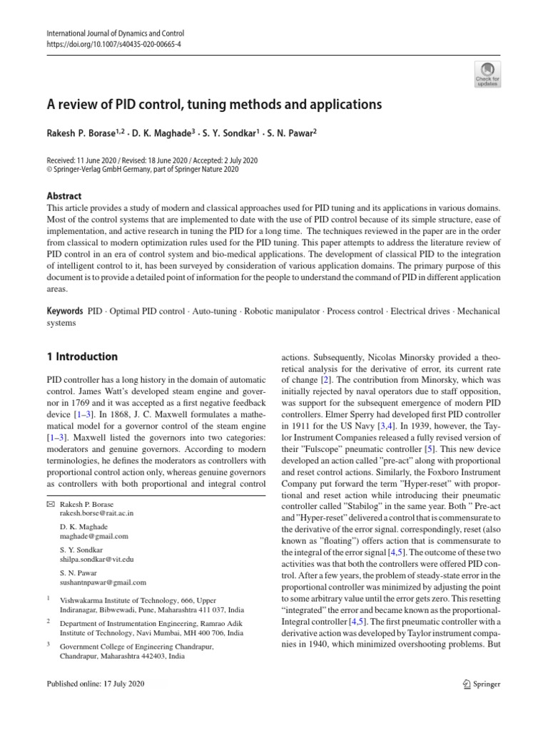 A Review of PID Control, Tuning Methods and Applications: Rakesh P. Borase D. K. Maghade S. Y ...