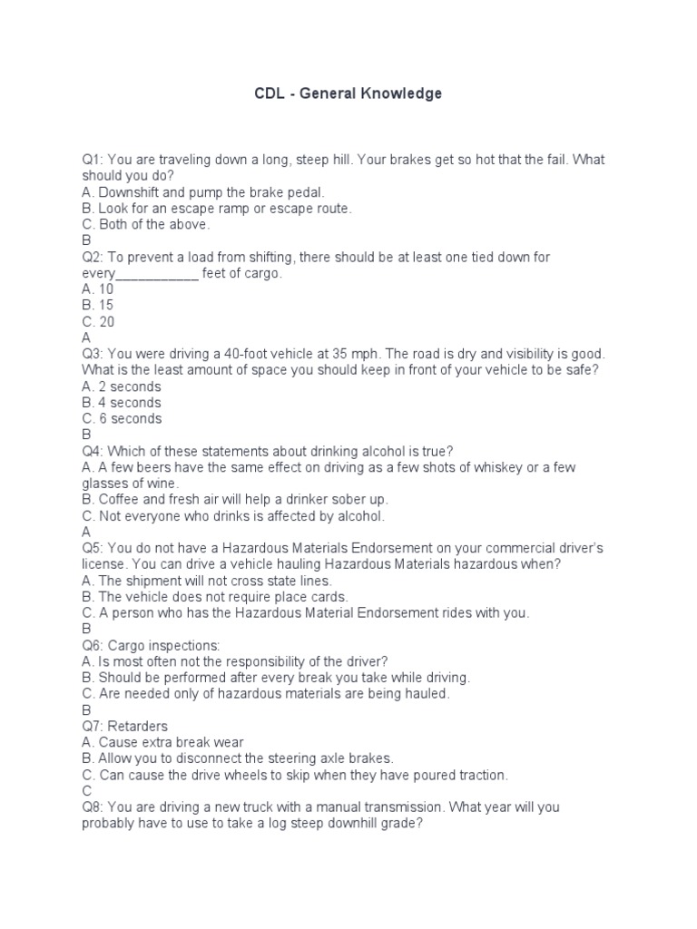 CDL - General Knowledge | PDF | Brake | Vehicles